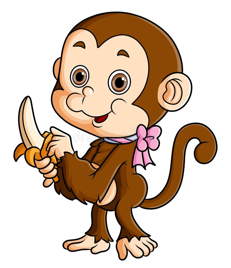 The Little Monkey is Peeling a Banana on Its Hand Stock Vector - Illustration of cute, adorable ...