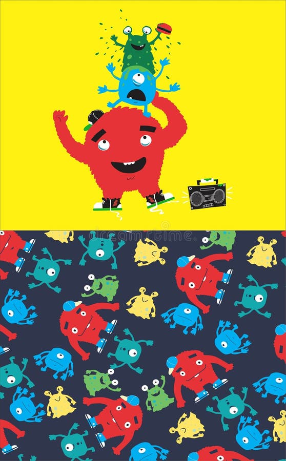 Little Monster Print Design with Beast Character Funny Vector & Art ...