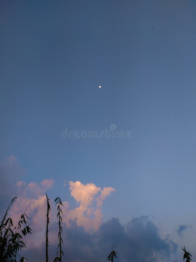 Little Moon at Afternoon Sunset Sky Stock Image - Image of moon, dawn ...