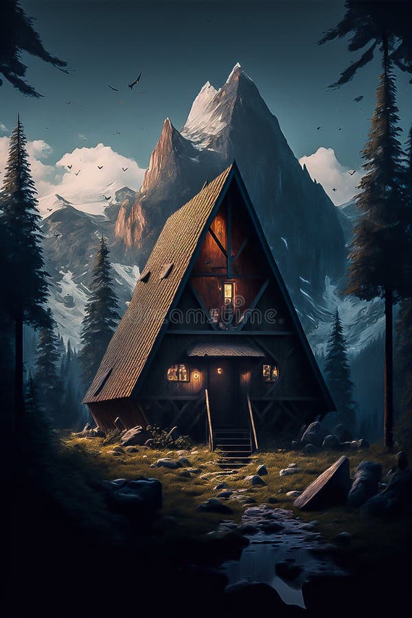 Little Mountain Hut in a Forest Stock Illustration - Illustration of ...