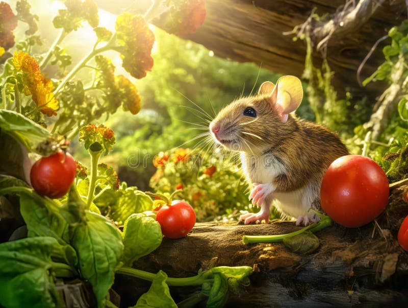 Little Mouse in the Backyard of Garden between Tomatos Sitting in Sun ...