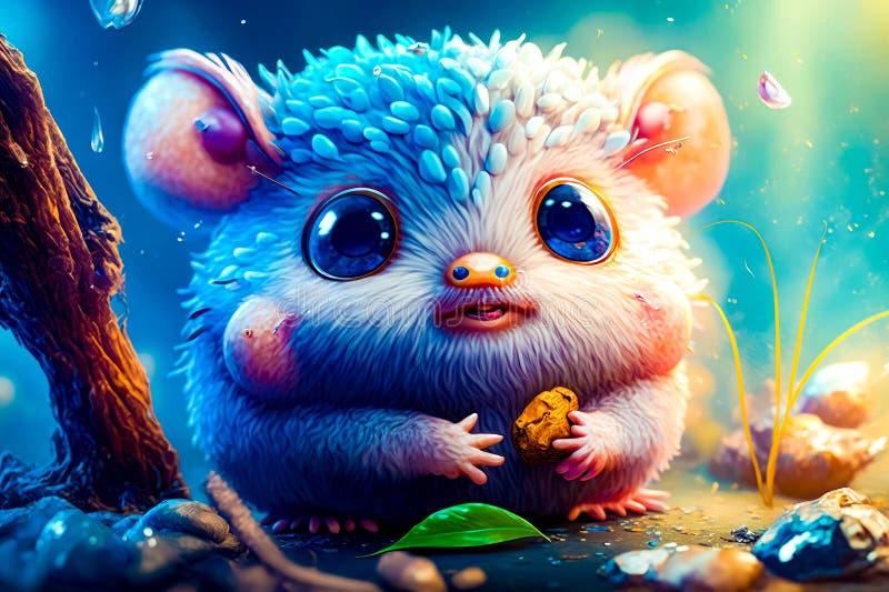 Little Mouse with Big Eyes Sitting on Leafy Ground Next To Tree ...