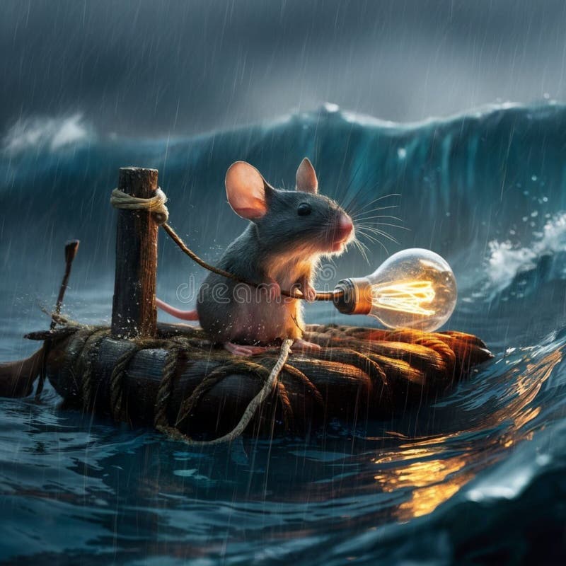 Little Mouse in the Boat with a Light Bulb. Stock Illustration ...