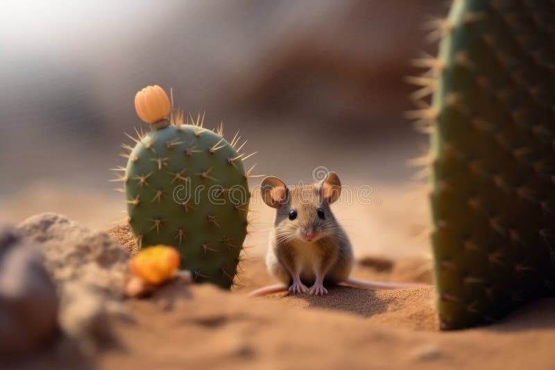 Little Mouse among Cacti on a Sunny Day Stock Illustration ...