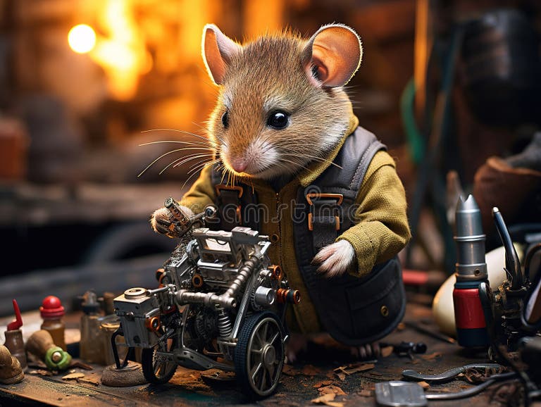 Little Mouse Car Mechanic Fixes His Tiny Car Stock Illustration ...