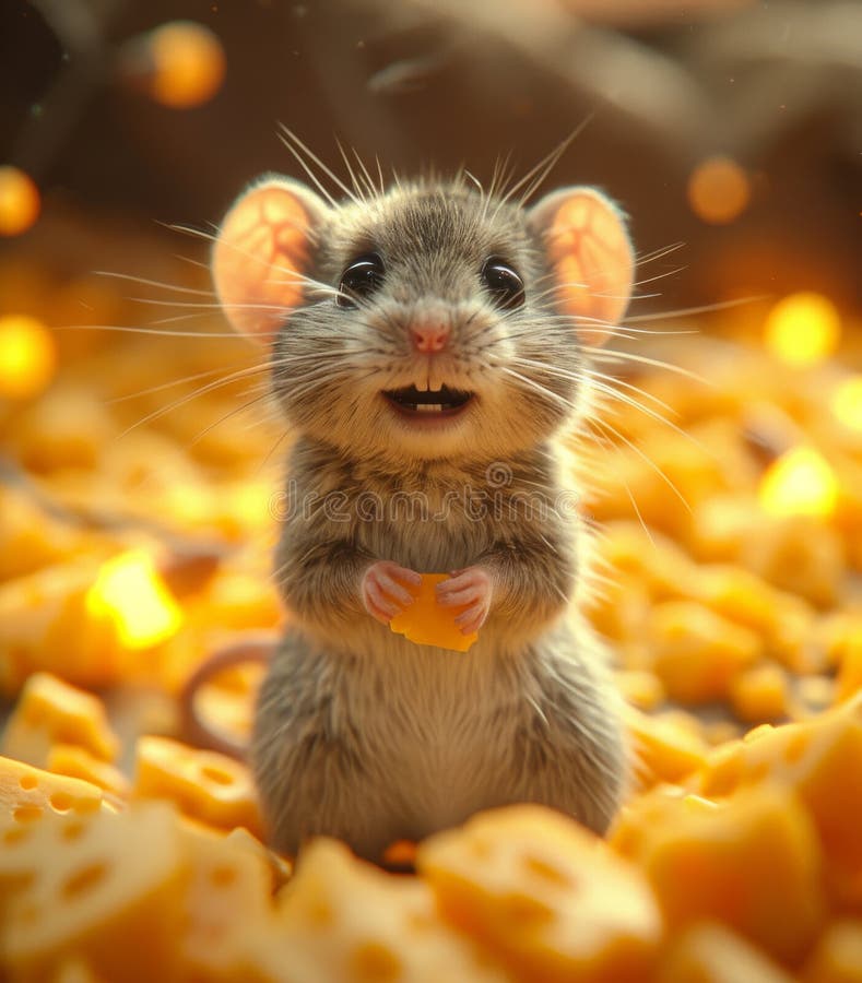 Little Mouse and Cheese on the Sawdust. a Mouse Standing in Front of a ...