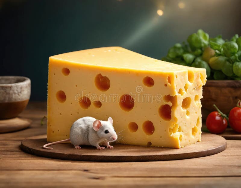 Little Mouse and Cheese on a Wooden Table Stock Illustration ...