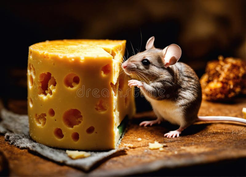Little Mouse and Cheese on a Wooden Table Stock Illustration ...