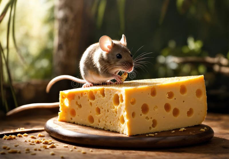 Little Mouse and Cheese on a Wooden Table Stock Illustration ...