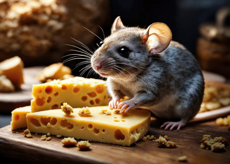 Little Mouse and Cheese on a Wooden Table Stock Illustration ...