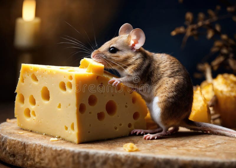 Little Mouse and Cheese on a Wooden Table Stock Illustration ...