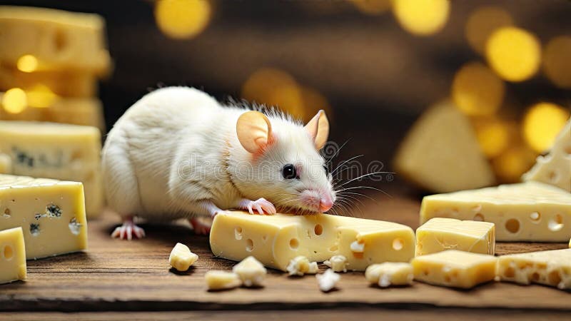 Little Mouse Eating Cheese. Generated with AI Stock Illustration ...
