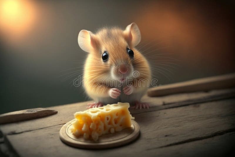 A Little Mouse Eating Cheese on the Table ,AI Generated Stock ...
