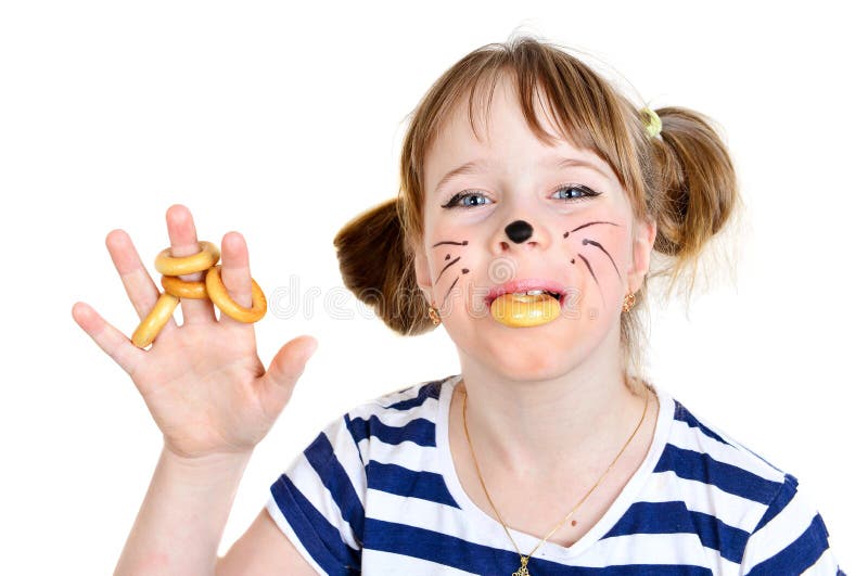 Little Mouse Girl with Funny Face Stock Photo - Image of facepainting ...