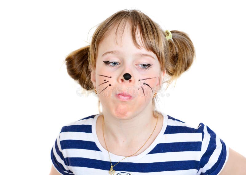 Little Mouse Girl with Funny Face Stock Photo - Image of facepainting ...