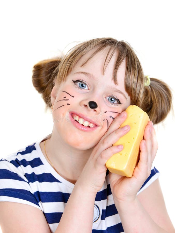 Little Mouse Girl with Funny Face Stock Photo - Image of facepainting ...