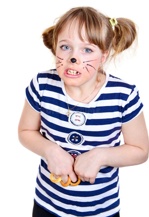 Little Mouse Girl with Funny Face Stock Photo - Image of facepainting ...