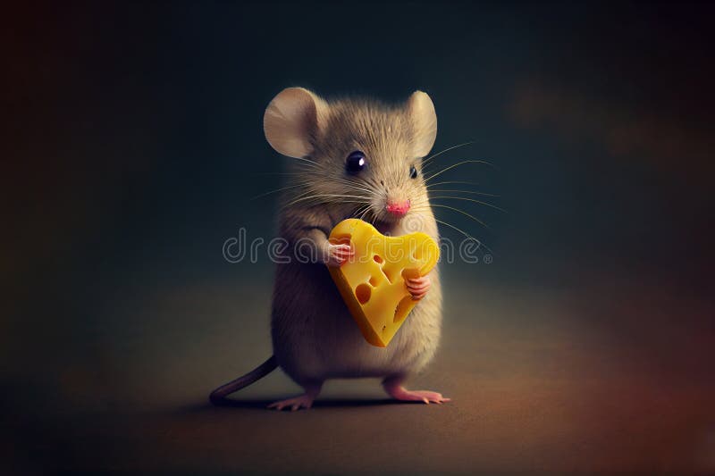 Little Mouse Holding Cheese Heart, Mouse in Love. Stock Illustration ...