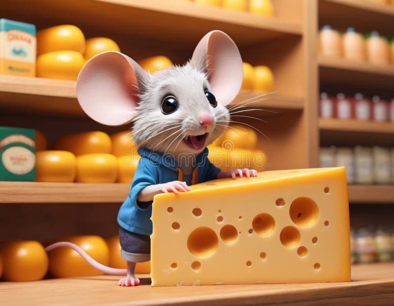 The Mouse Climbed Onto the Cheese Shelf and Eats it Stock Illustration ...