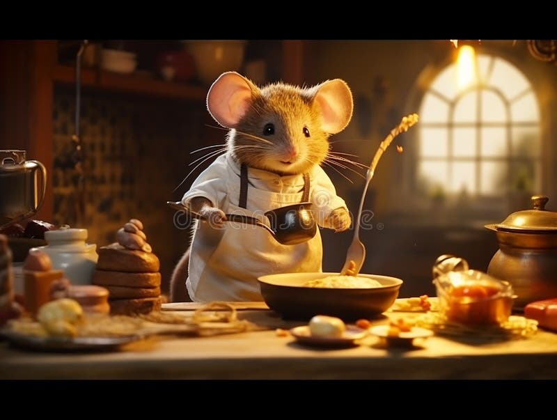 Little Mouse Prepares Food in the Kitchen. Cartoon Style Stock ...