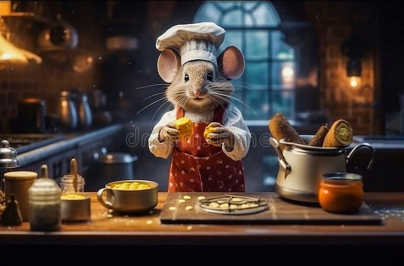 Little Mouse Prepares Food in the Kitchen. Cartoon Style Stock ...