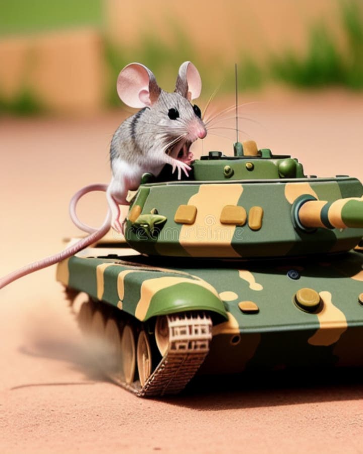 A Little Mouse Riding a Army Tank Stock Illustration - Illustration of ...
