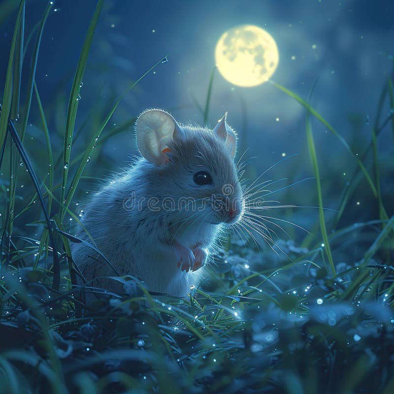 Little Mouse Under Moonlight Stock Illustration - Illustration of ...
