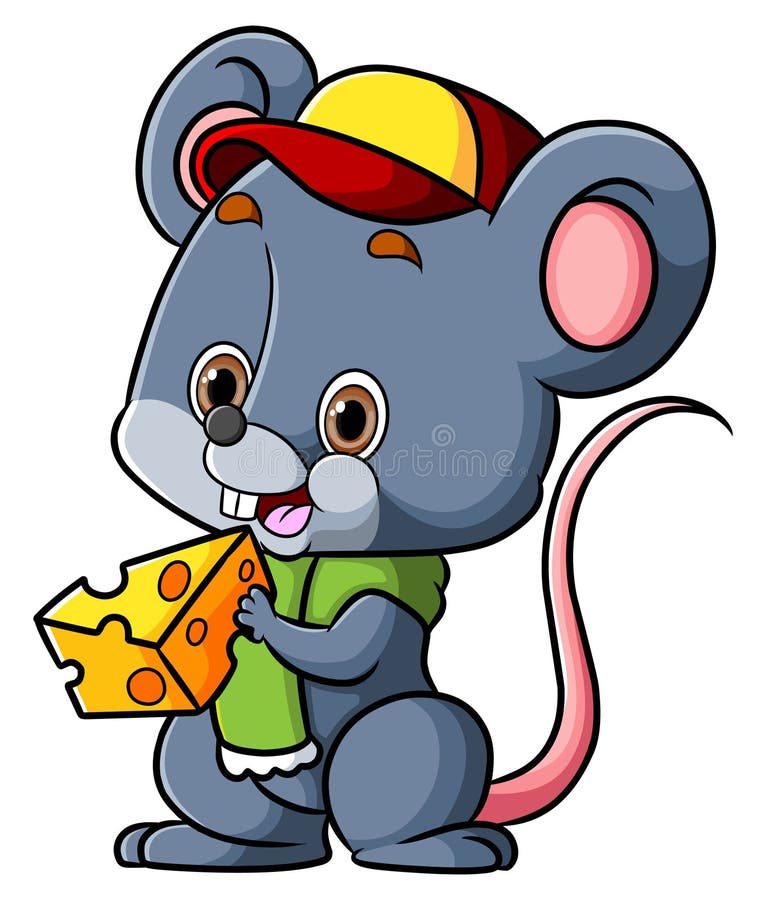 The Little Mouse is Wearing Hat and Scarf while Eating Cheese Stock ...