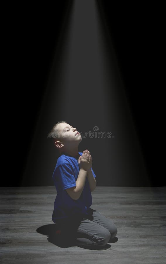 Little Nice Boy Pray in the Dark Stock Photo - Image of portrait ...