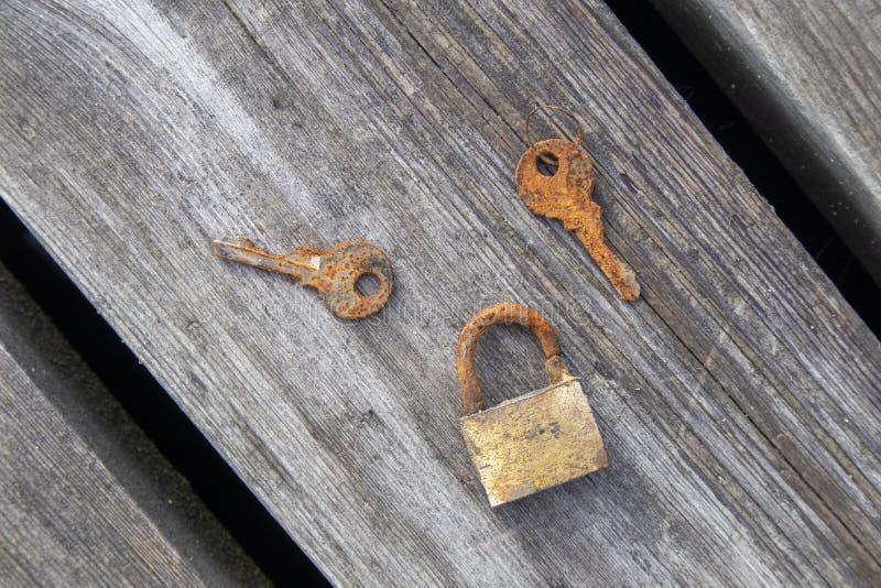 Little Old Rusty Padlock with Keys Stock Photo - Image of protection ...