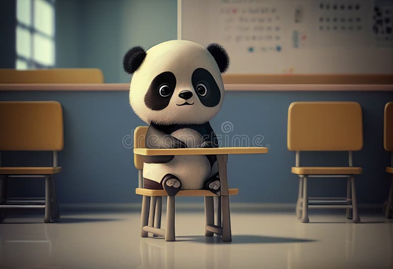 A Little Panda Sitting at a School Desk. AI Generated Stock ...