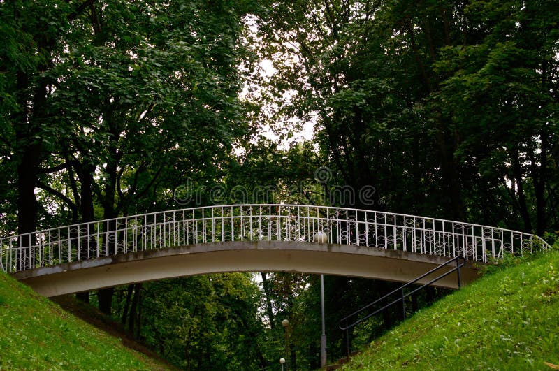 Little Park Bridge. Green Trees Stock Photo - Image of reach, green ...