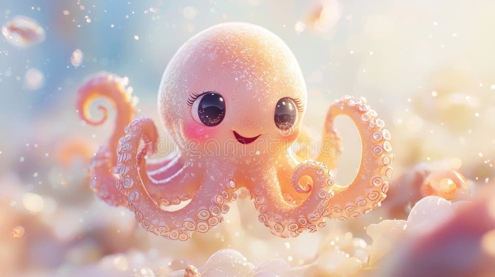 Little Pastel Octopus with Tiny Blushing Cheeks Stock Image - Image of ...