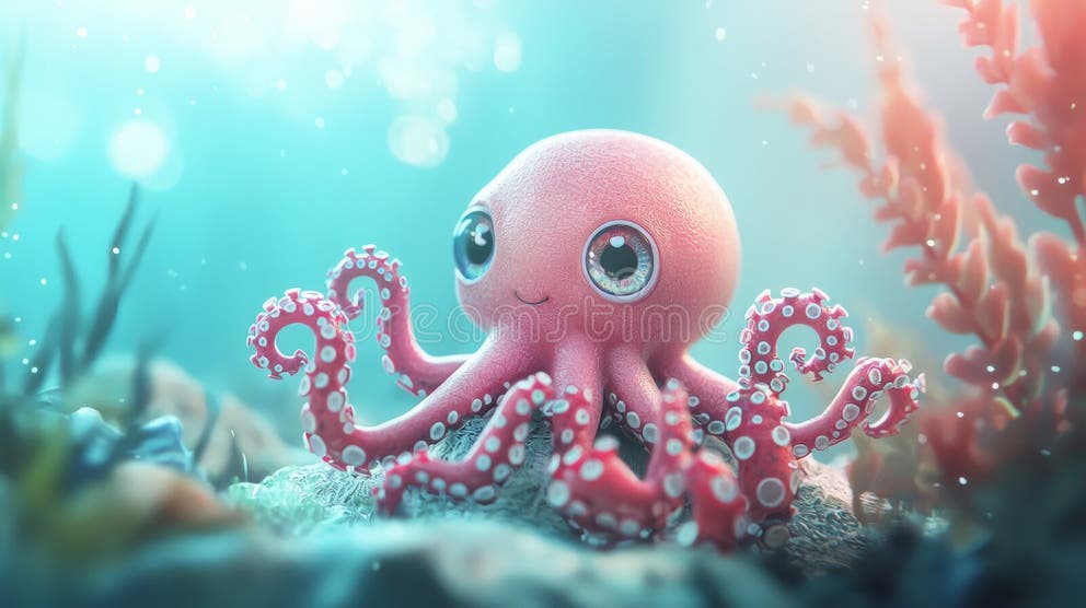 Little Pastel Octopus with Tiny Blushing Cheeks Stock Photo - Image of ...