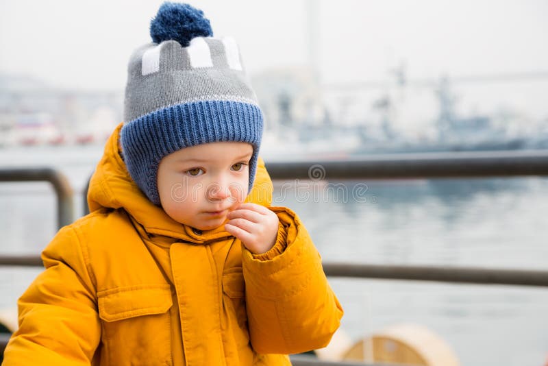 Little Pensive Boy on the Waterfront Stock Image - Image of people ...