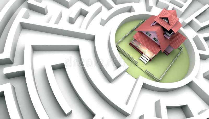 Little Pink House at the Middle of a Large Maze Stock Illustration ...