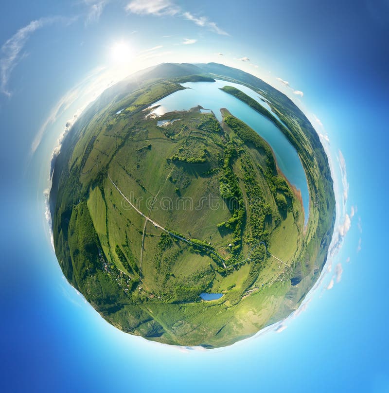 Little Planet Panorama of Green Valley Stock Image - Image of wood ...