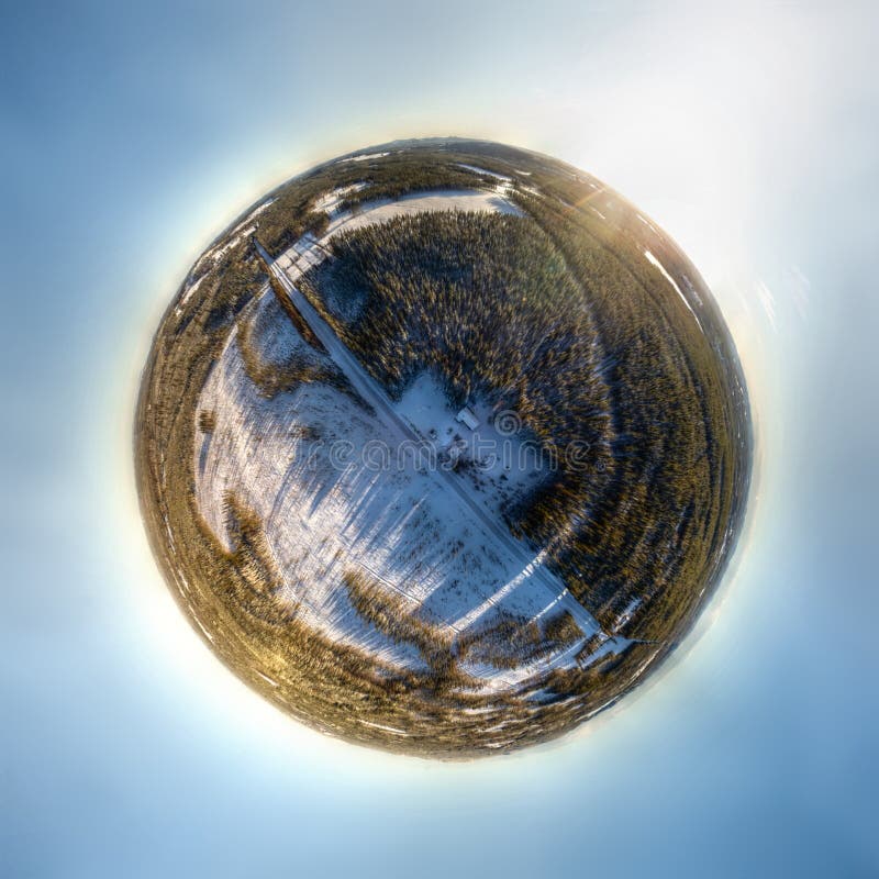 Little Planet Panorama of Snowy Lapland Landscape Stock Image - Image ...