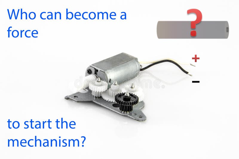 Little Plastic Gear and Engine. Isolated on White. Mechanism. Start Up ...