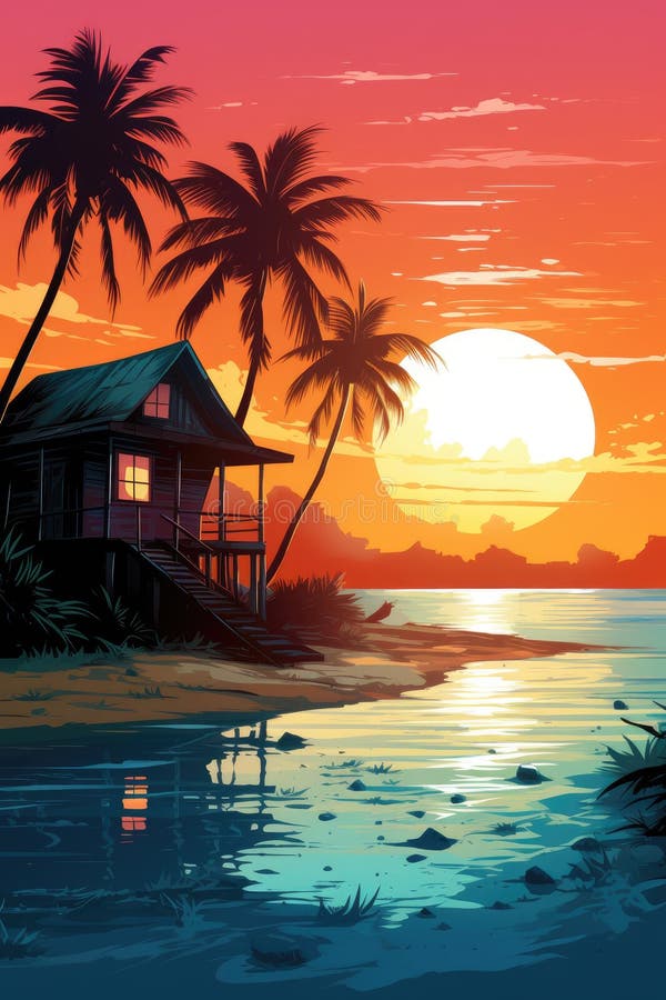 Little Poor House on Tropical Beach AI Generated Stock Illustration ...