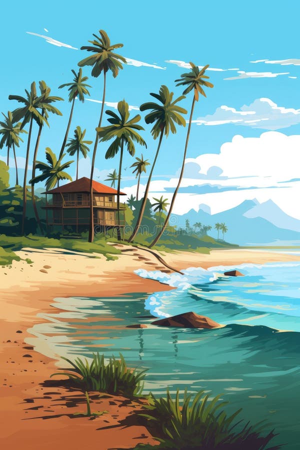 Little Poor House on Tropical Beach AI Generated Stock Illustration ...