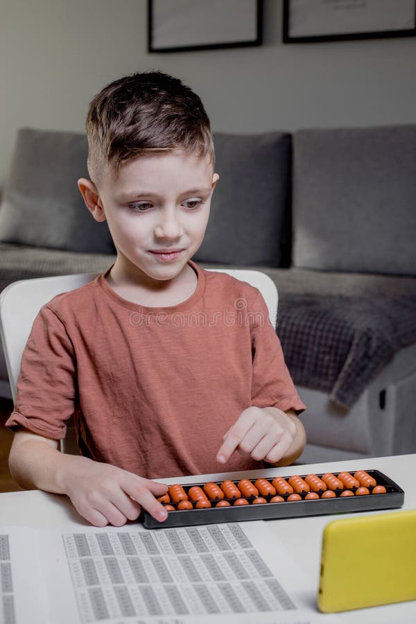 Little Preschooler Counting Large Numbers on His Fingers Using Mental ...