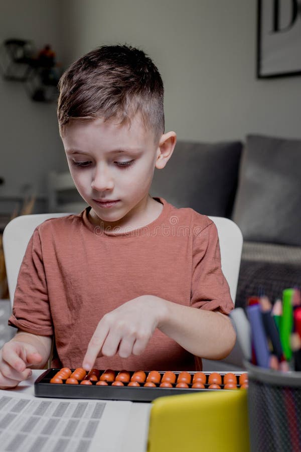 Little Preschooler Counting Large Numbers on His Fingers Using Mental ...