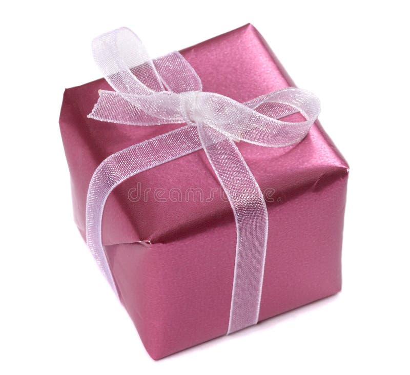 Single Pink Gift Box with Silver Ribbon Stock Image - Image of luxury ...