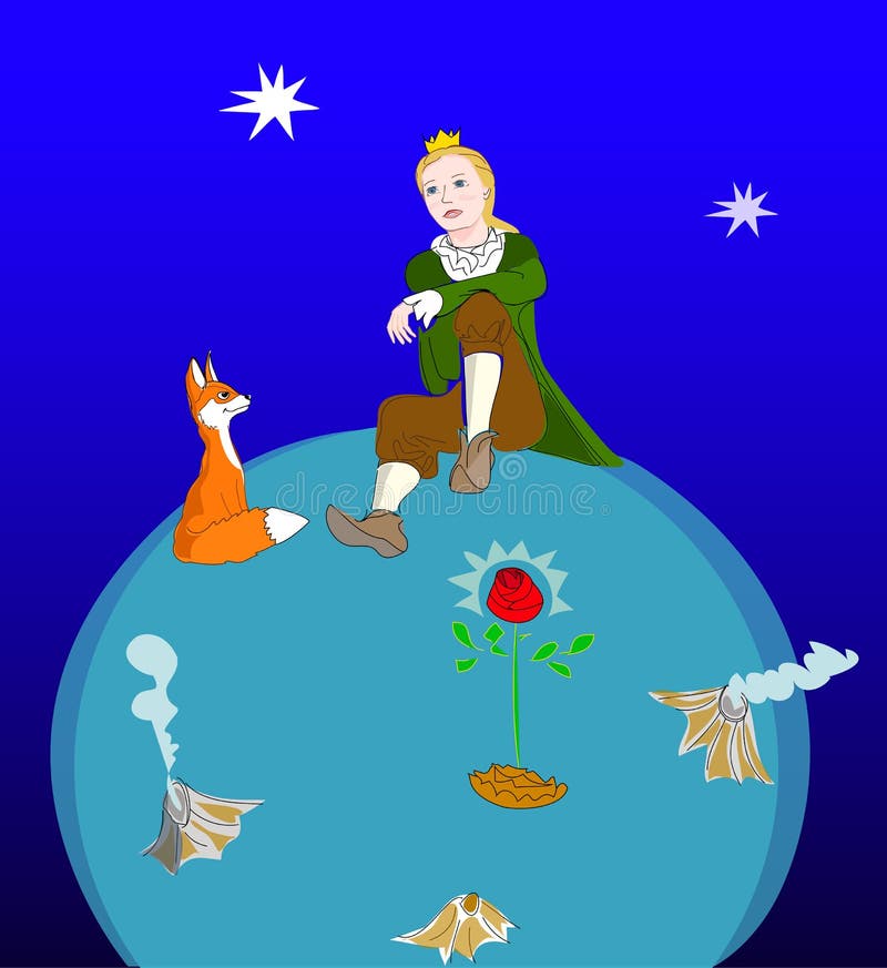 Little Prince and the Fox stock vector. Illustration of flowers - 12747896