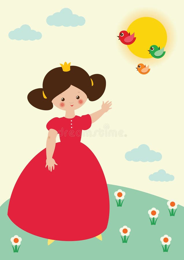 Little princess and birds stock illustration. Illustration of cloud ...
