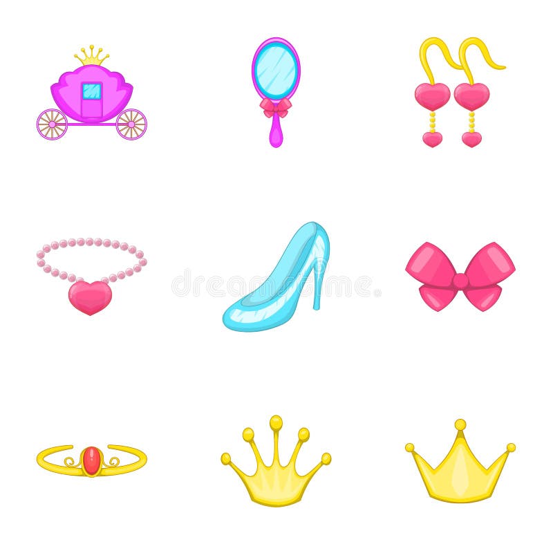 Little Princess Icons Set, Cartoon Style Stock Vector - Illustration of ...