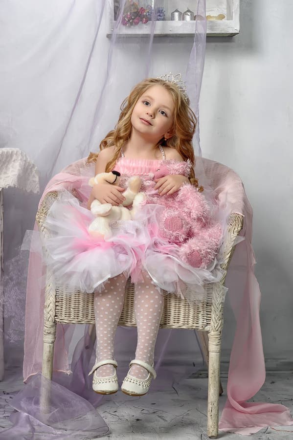 Little Princess in Pink with Tiara on Her Head Stock Photo - Image of ...