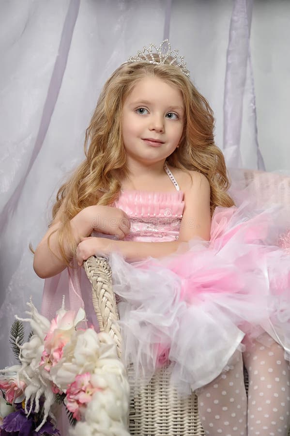 Little Princess in Pink with Tiara on Her Head Stock Photo - Image of ...