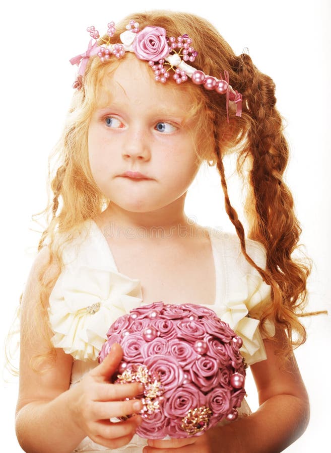 Little Princess Posing with Bouquet Stock Photo - Image of expression ...
